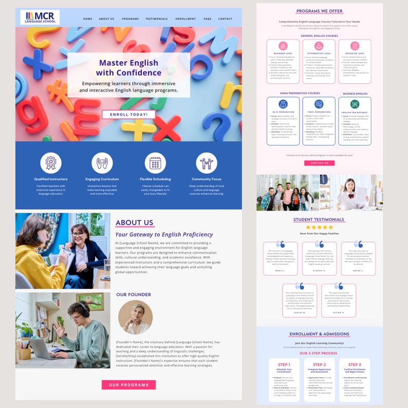 Website Template for School Tutor Language Center Website Canva ...