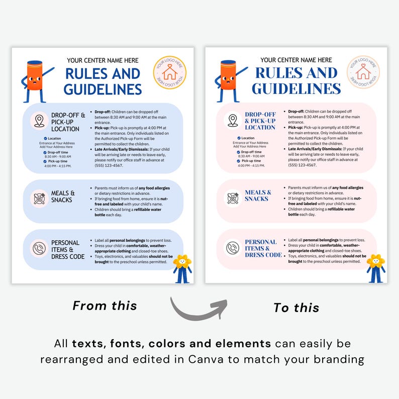 Parent Guidelines Template Editable Preschool & Daycare Handbook ...