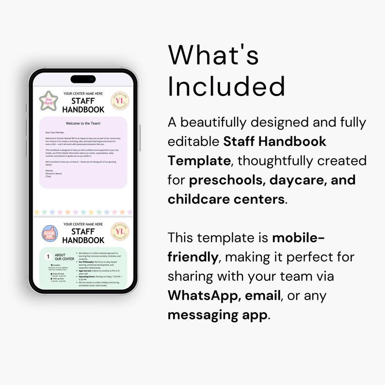Editable Childcare Staff Handbook Template Preschool Daycare Employee ...