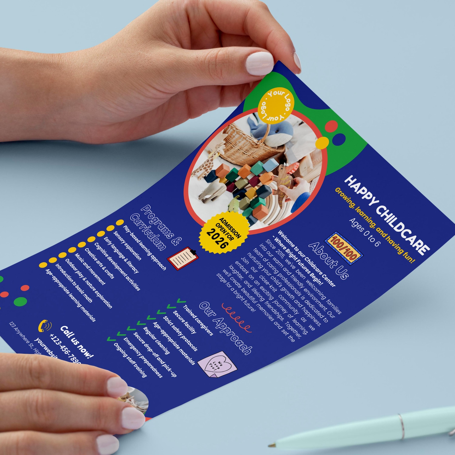 Daycare Flyer Template Childcare Leaflet Nursery Preschool Pamphlet ...