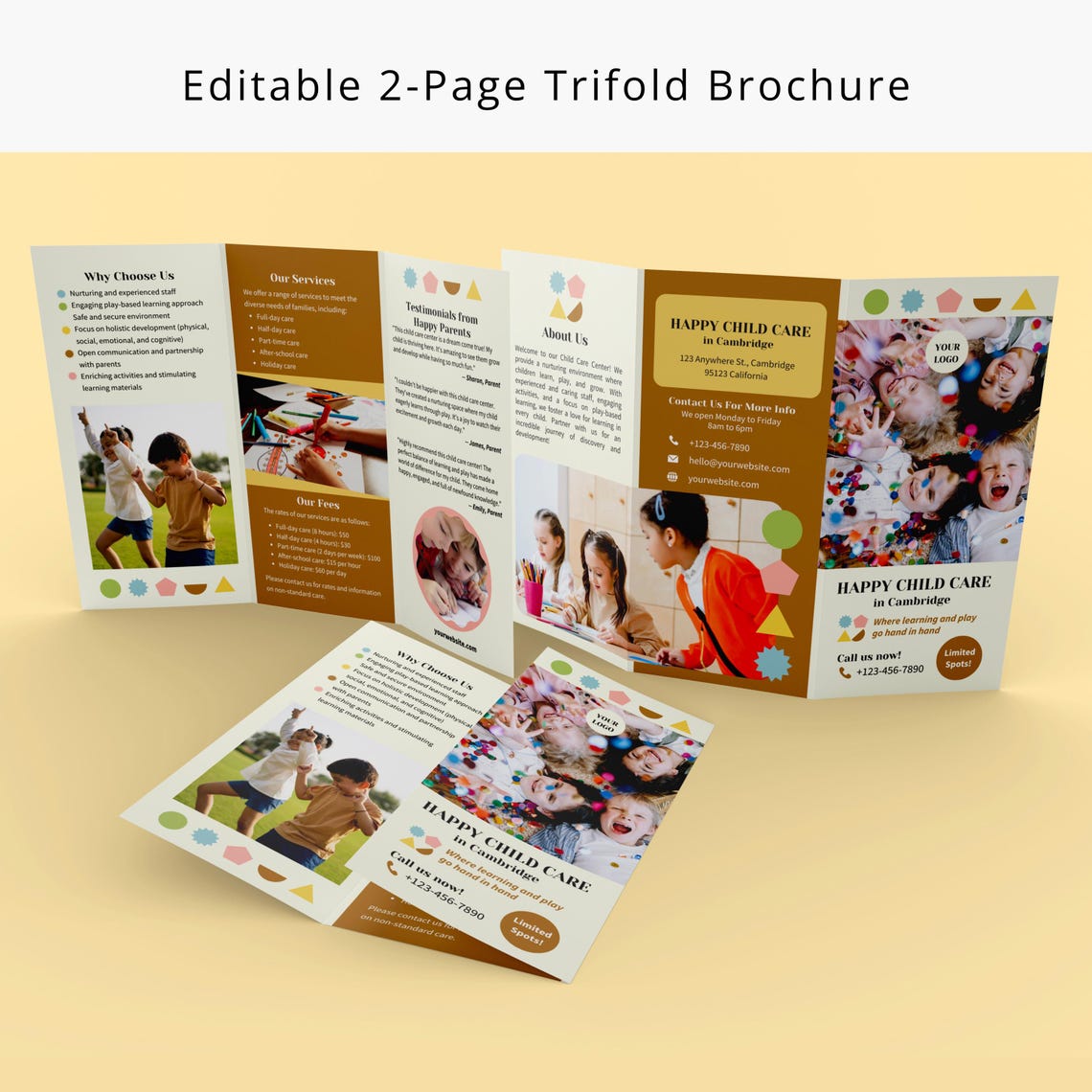 Trifold Brochure Template for Preschool Daycare Childcare Editable ...