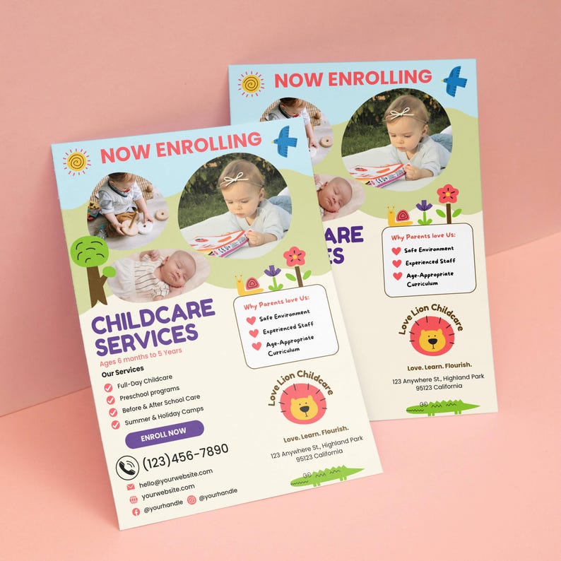 Editable Child Care Flyer Template Canva Preschool Daycare Leaflet ...