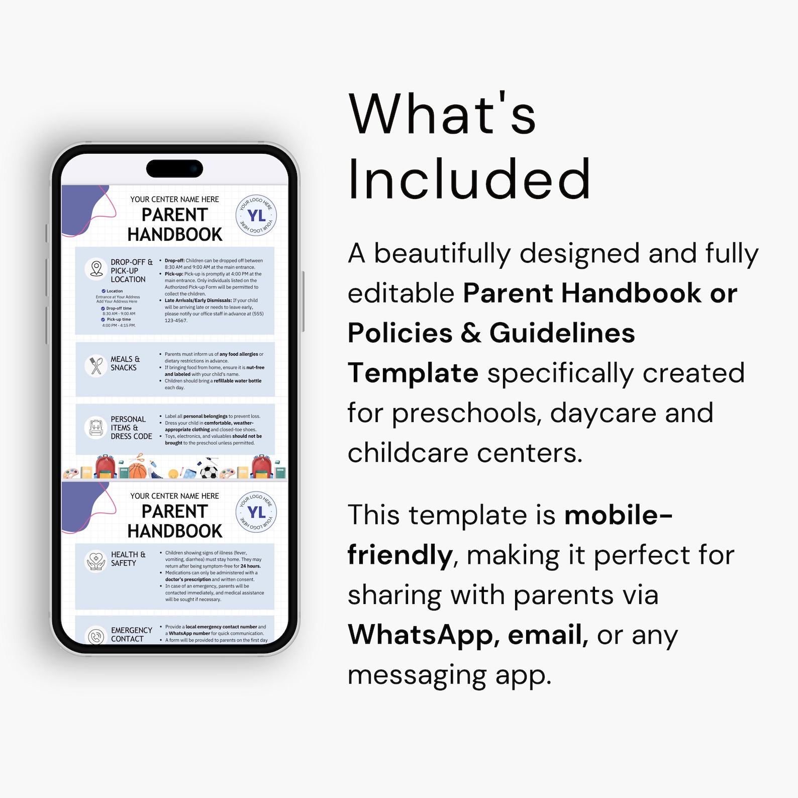 Preschool Parent Handbook Template Editable Daycare Policies Canva ...