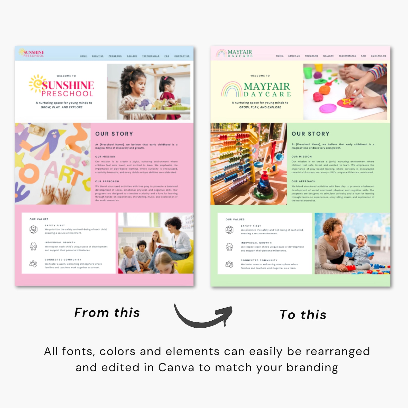 Preschool Canva Website Template Daycare Center Kids Education Center ...