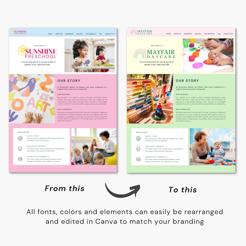 Preschool Canva Website Template Daycare Center Kids Education Center ...