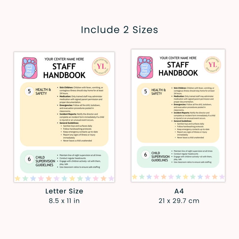 Editable Childcare Staff Handbook Template Preschool Daycare Employee ...