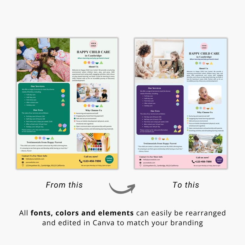 Child Care Flyer Template Daycare Leaflet Childcare Preschool Pamphlet ...