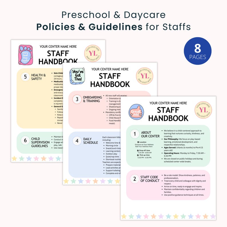 Editable Childcare Staff Handbook Template Preschool Daycare Employee ...