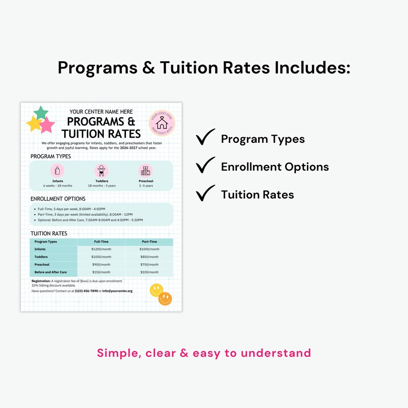 Preschool Programs & Tuition Rates Template Canva Editable Daycare ...