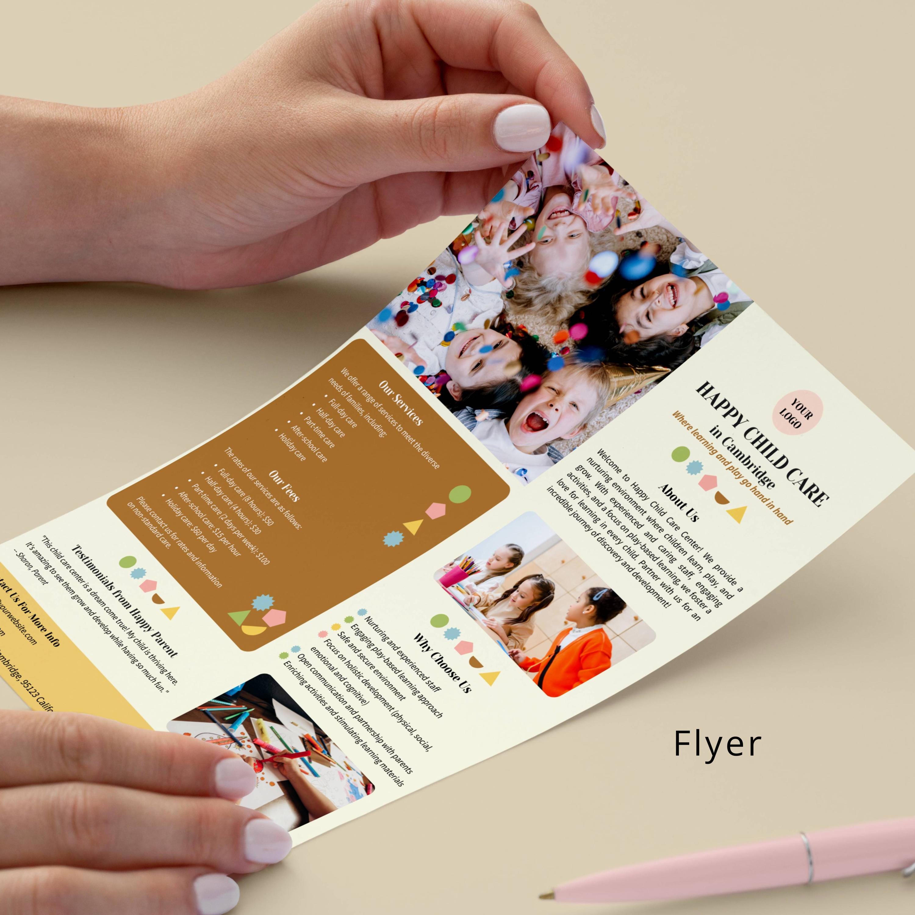 BUNDLE Matching Trifold Brochure & Flyer Template Canva for Preschool ...