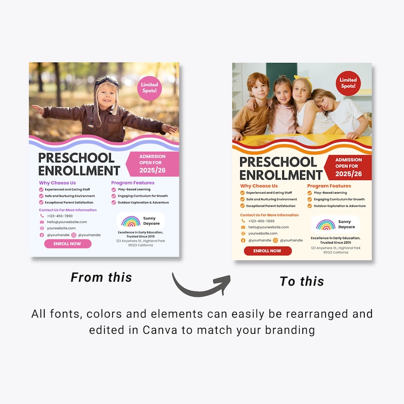 Preschool Flyer Template Daycare Admission Canva Template Editable ...