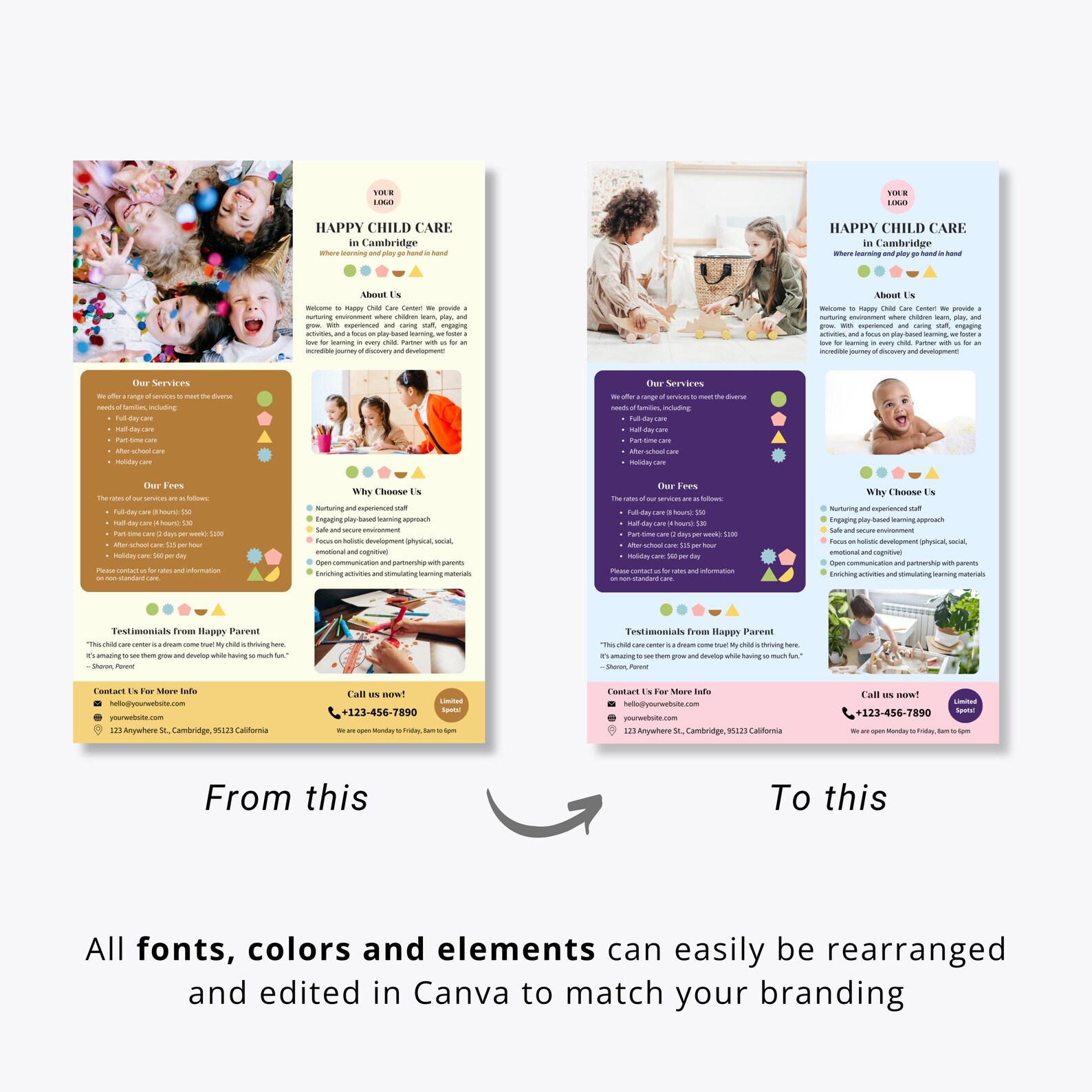 BUNDLE Matching Trifold Brochure & Flyer Template Canva for Preschool ...