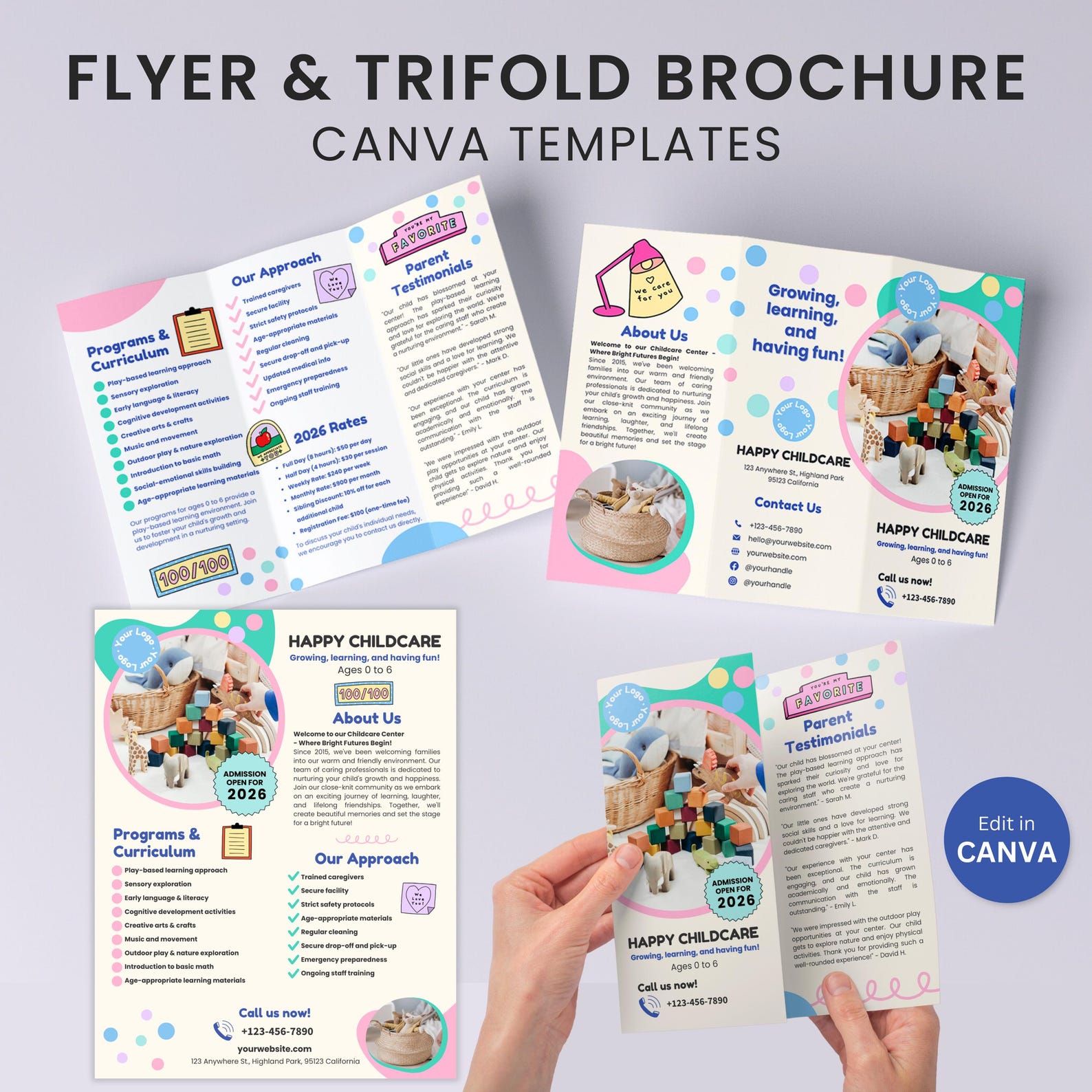 Matching Flyer & Trifold Brochure Template Childcare Preschool Daycare ...