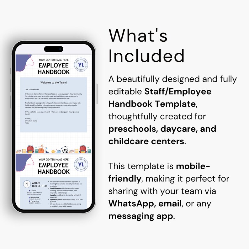 Editable Employee Handbook for Childcare Preschool Daycare Staff ...