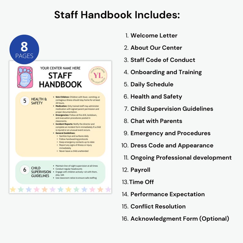Editable Childcare Staff Handbook Template Preschool Daycare Employee ...