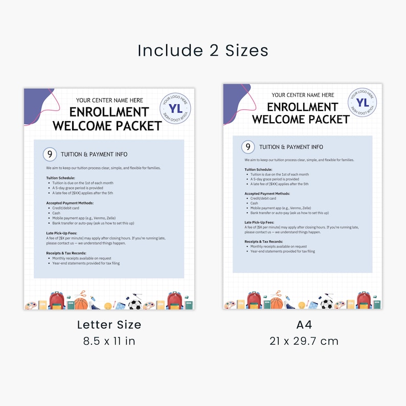 Enrollment Welcome Packet for Daycare Preschool Editable Childcare ...