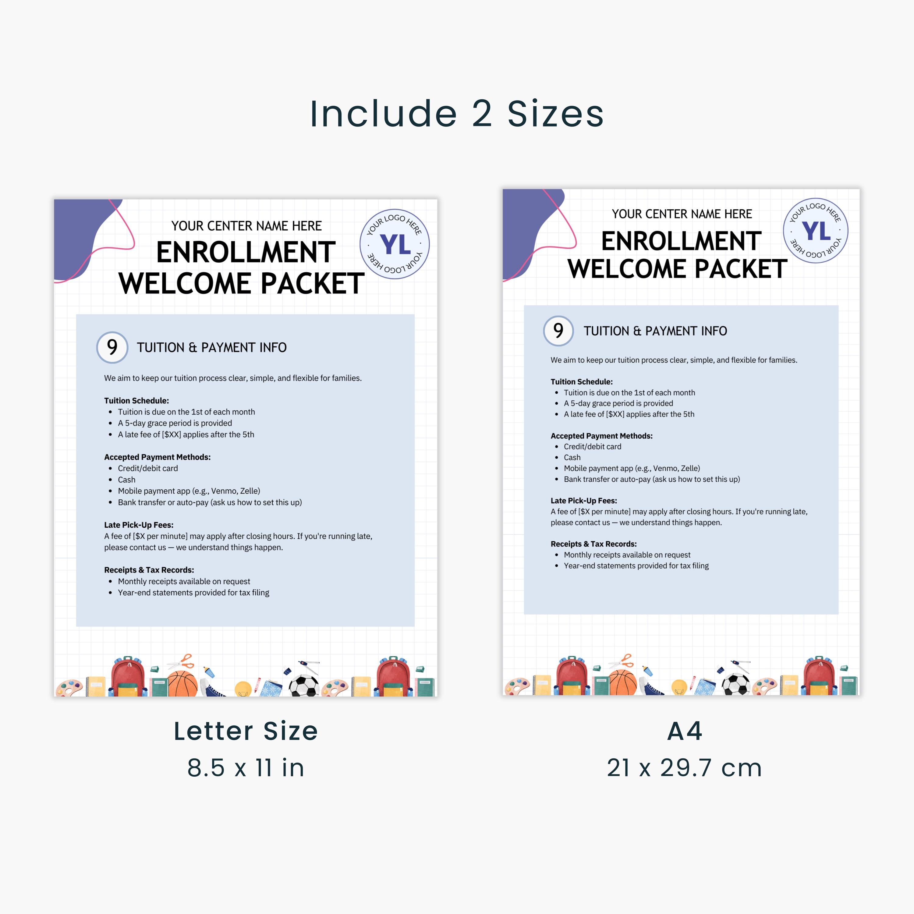 Enrollment Welcome Packet for Daycare Preschool Editable Childcare ...