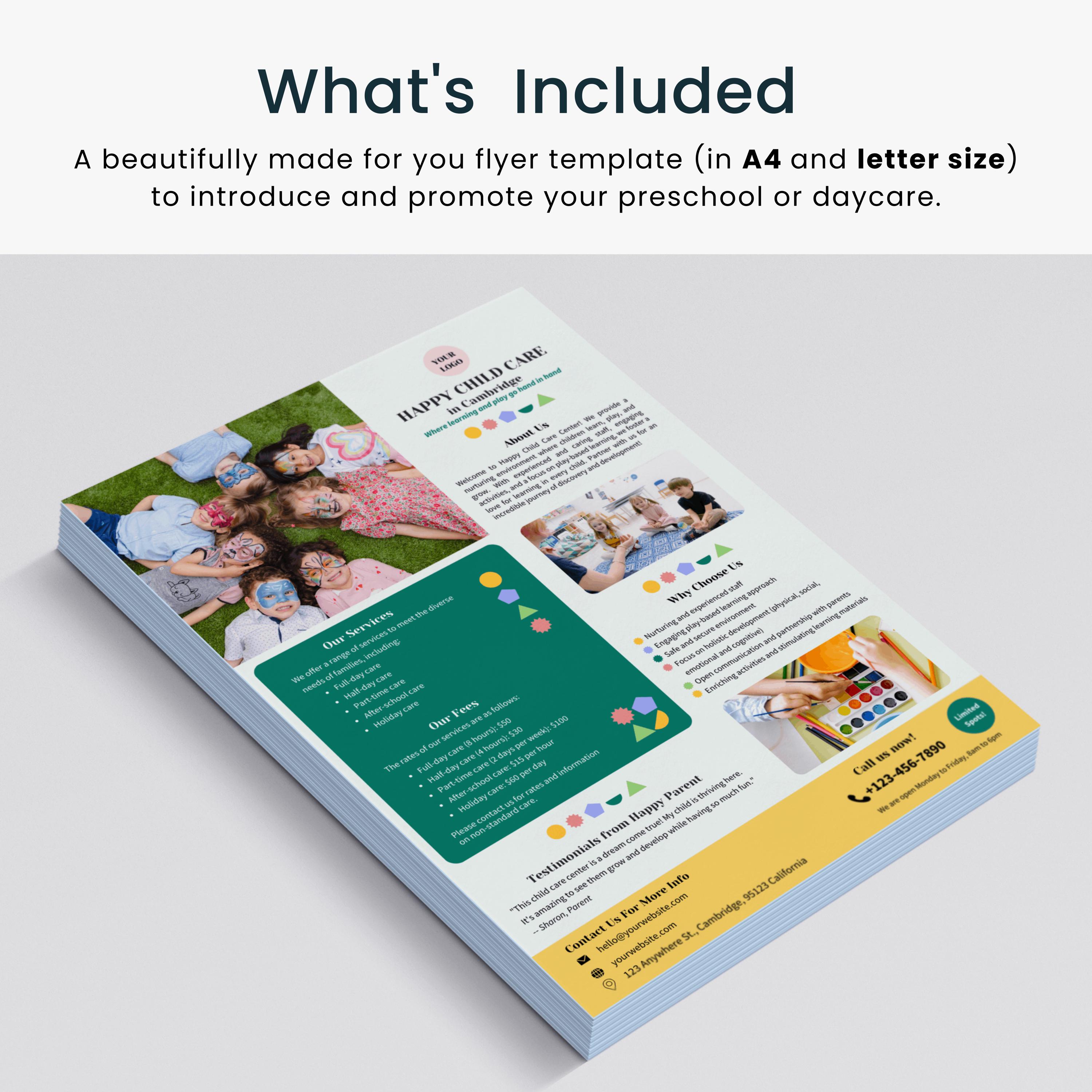 Child Care Flyer Template Daycare Leaflet Childcare Preschool Pamphlet ...