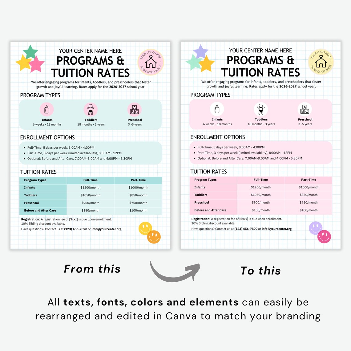 Preschool Programs & Tuition Rates Template Canva Editable Daycare ...