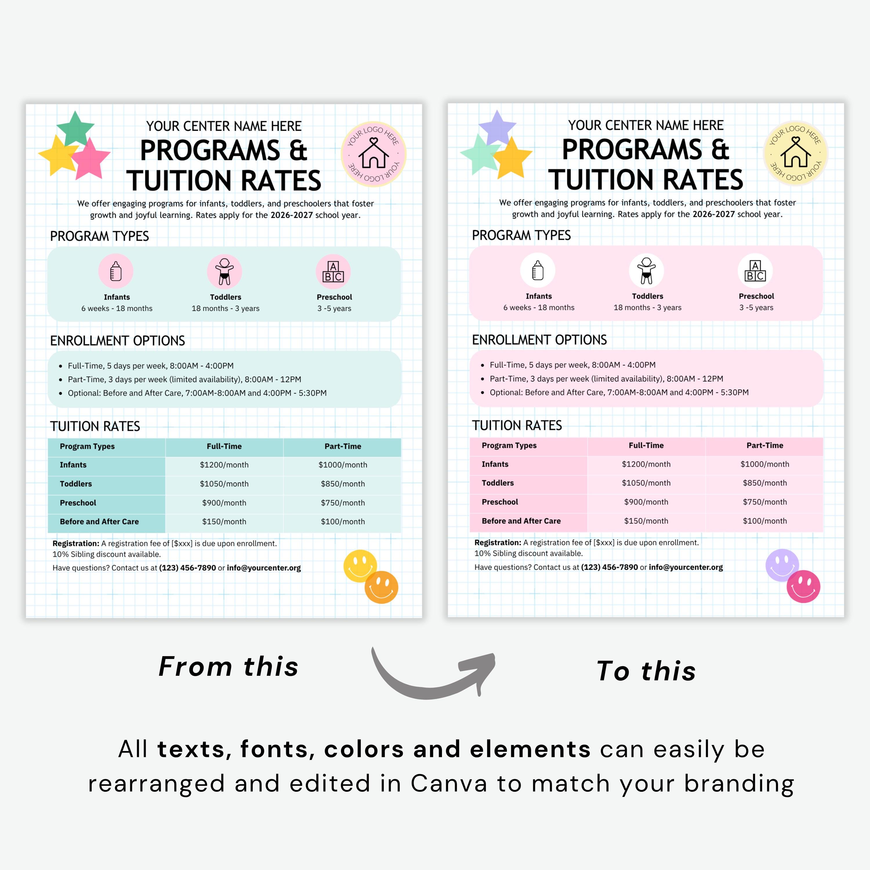 Preschool Programs & Tuition Rates Template Canva Editable Daycare ...