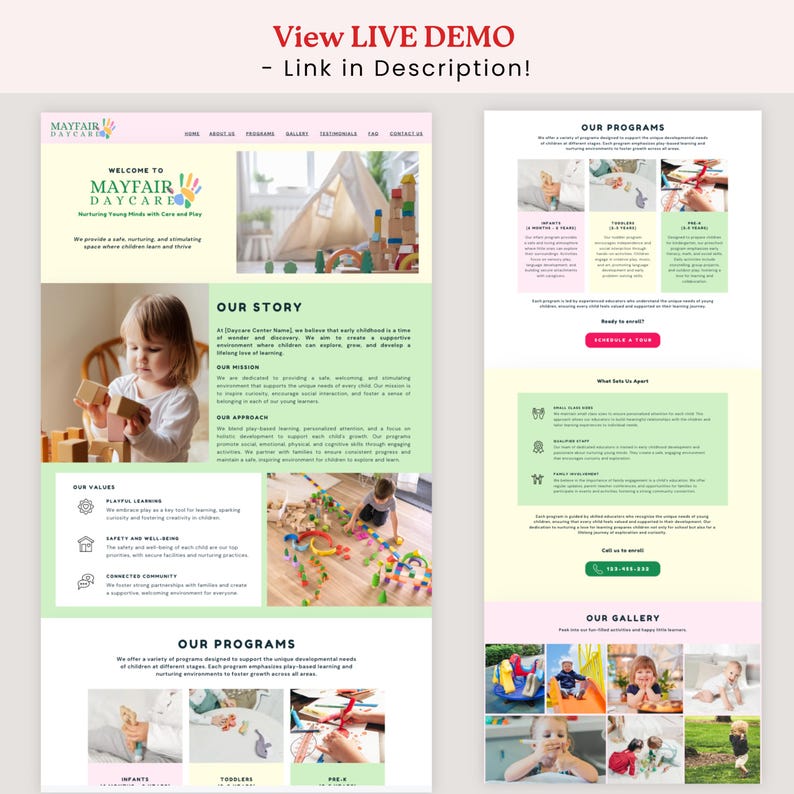 Website Template for Daycare Center Canva Website Preschool ...