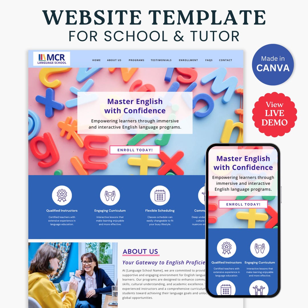 Website Template for School Tutor Language Center Website Canva ...