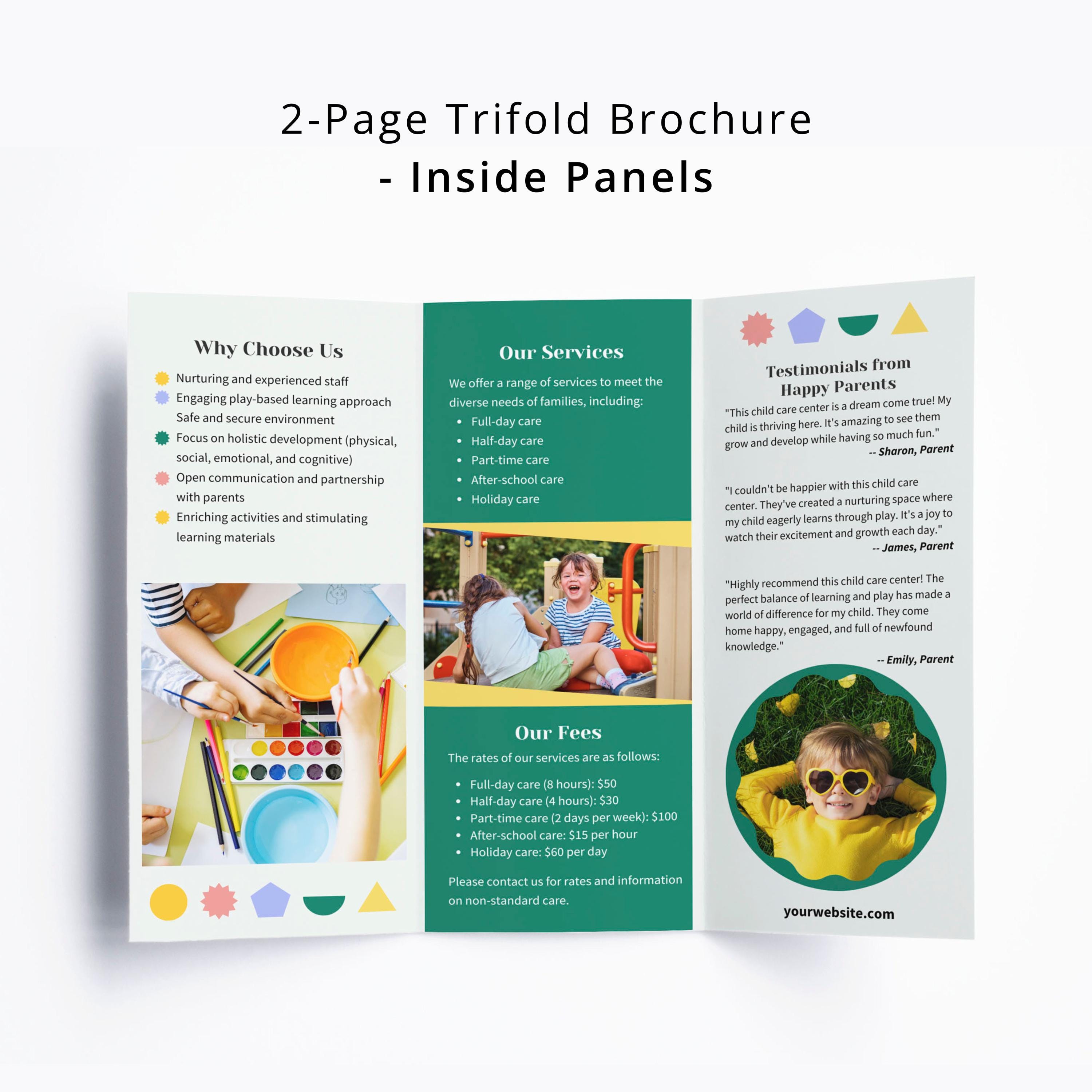 Editable Trifold Brochure Template for Daycare Preschool Leaflet Child ...