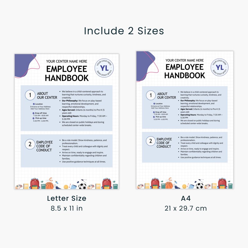 Editable Employee Handbook for Childcare Preschool Daycare Staff ...