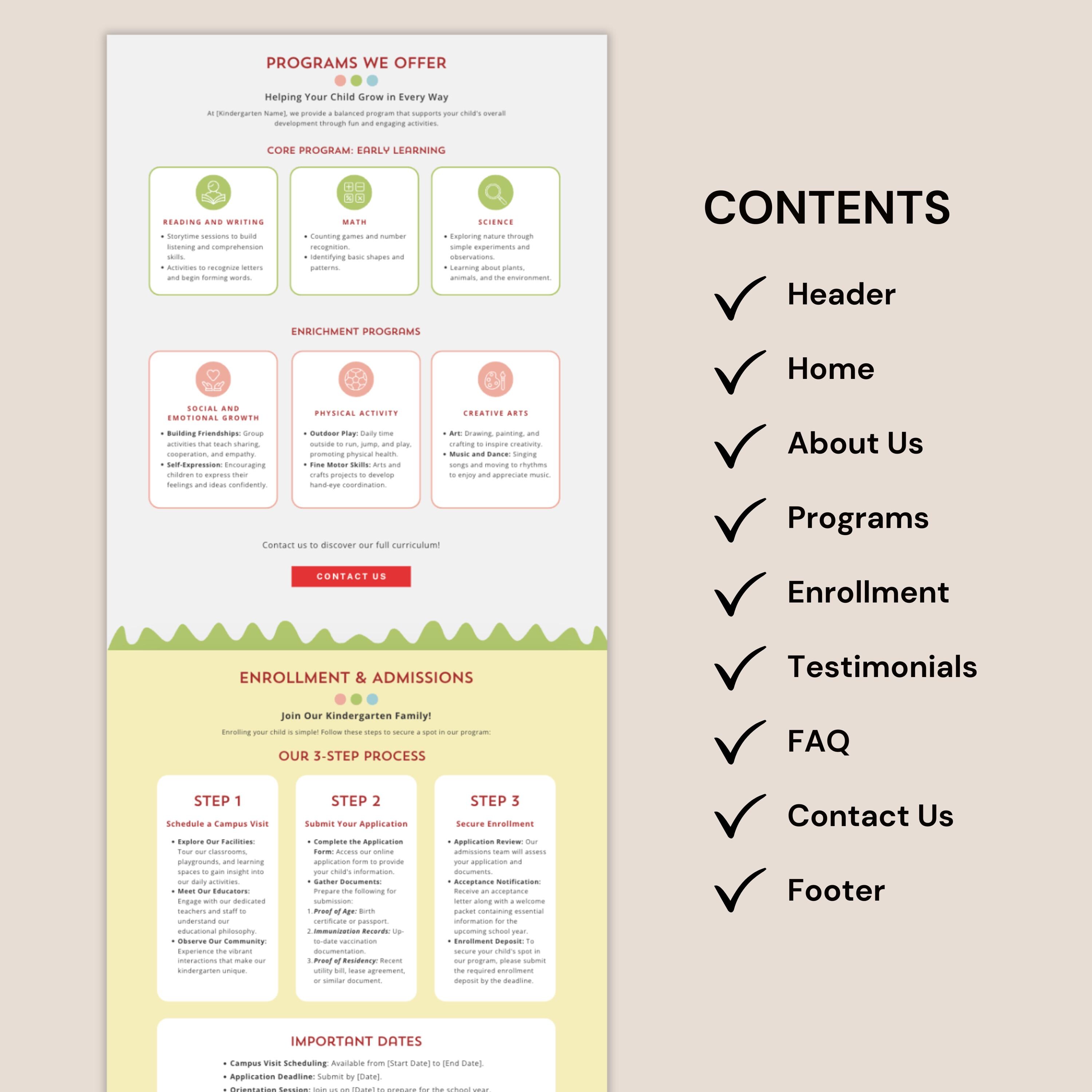 Website Template for Kindergarten Canva Template Website School Tuition ...