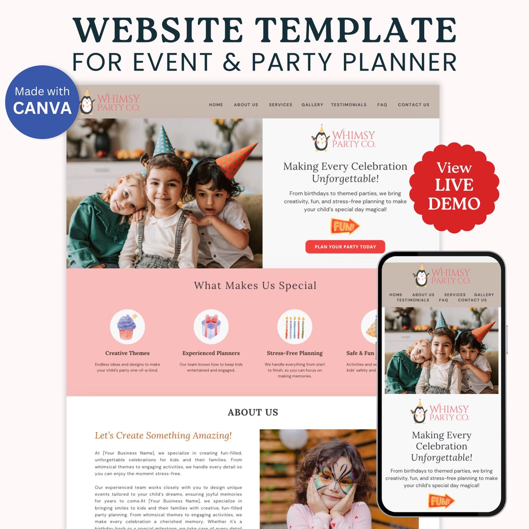 Website Template for Event Planner Party Planner Website Event ...