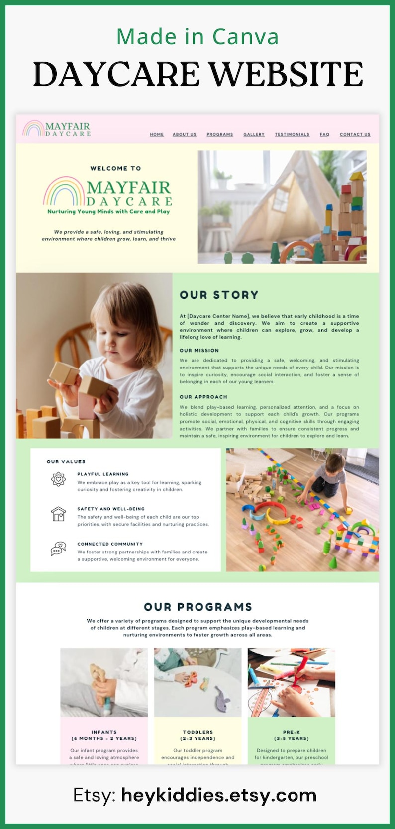 Website Template for Daycare Center Canva Website Preschool ...