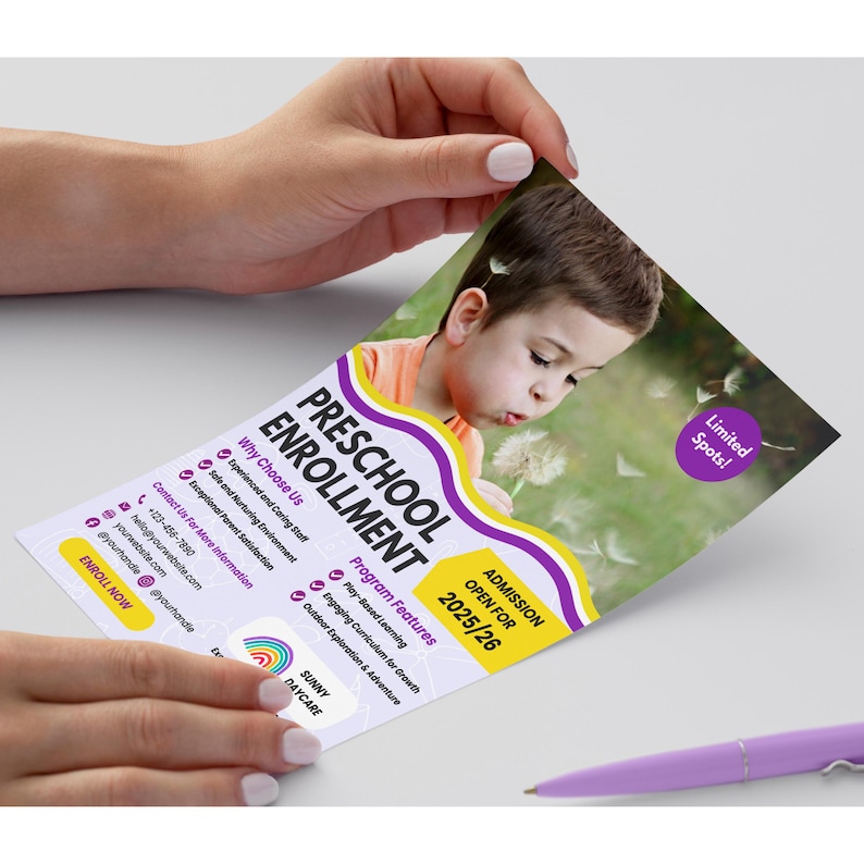 Preschool Flyer Template Daycare Enrollment Flyer Canva Template Pre-k ...