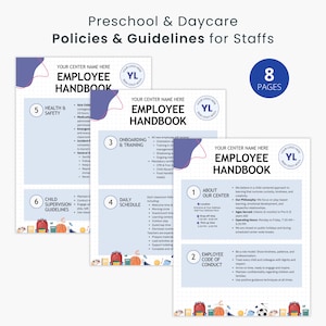Editable Employee Handbook for Childcare Preschool Daycare Staff ...