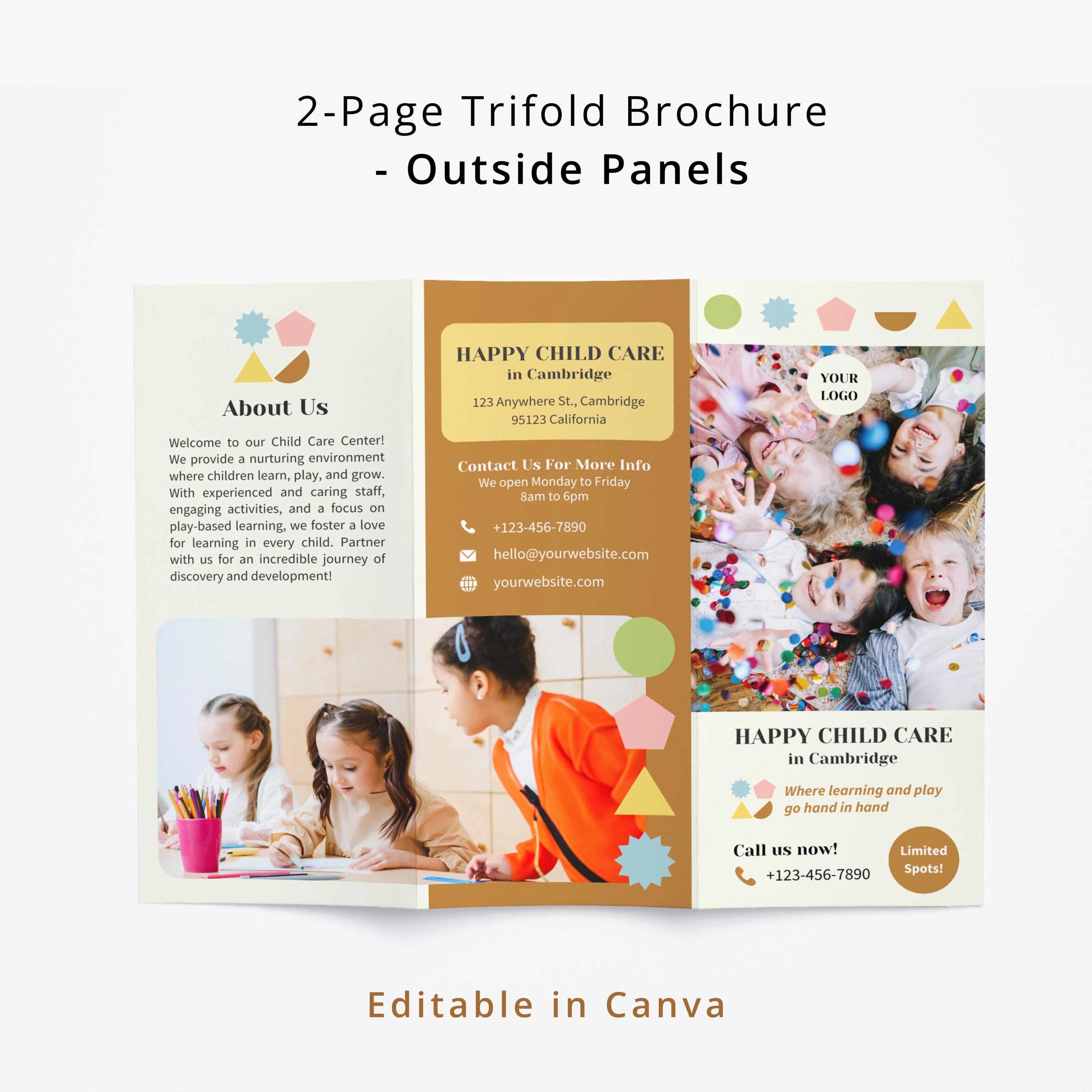 BUNDLE Matching Trifold Brochure & Flyer Template Canva for Preschool ...