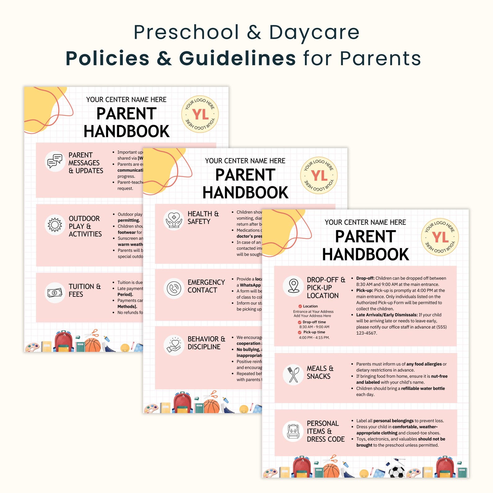 Editable Childcare Parent Handbook Template Canva Daycare Welcome ...
