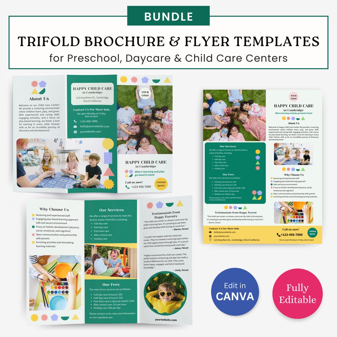 BUNDLE Trifold Brochure & Flyer Template for Preschool Daycare Child ...