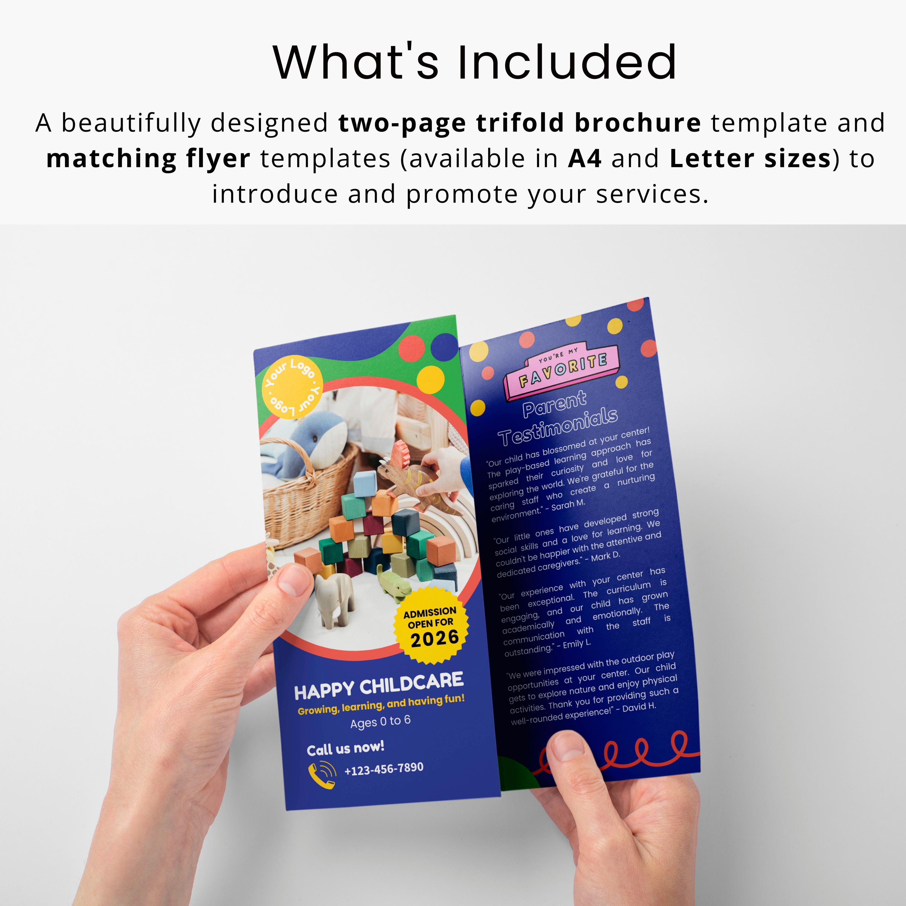 BUNDLE Flyer & Trifold Brochure Template Canva for Preschool Daycare ...