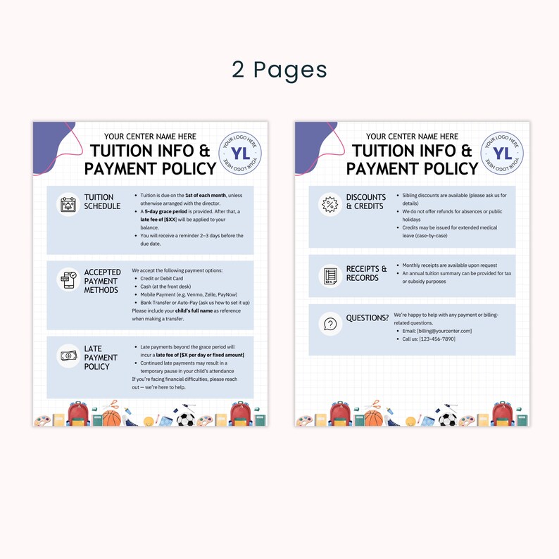 Editable Tuition Policy Canva Template Mobile Friendly Daycare Parent ...