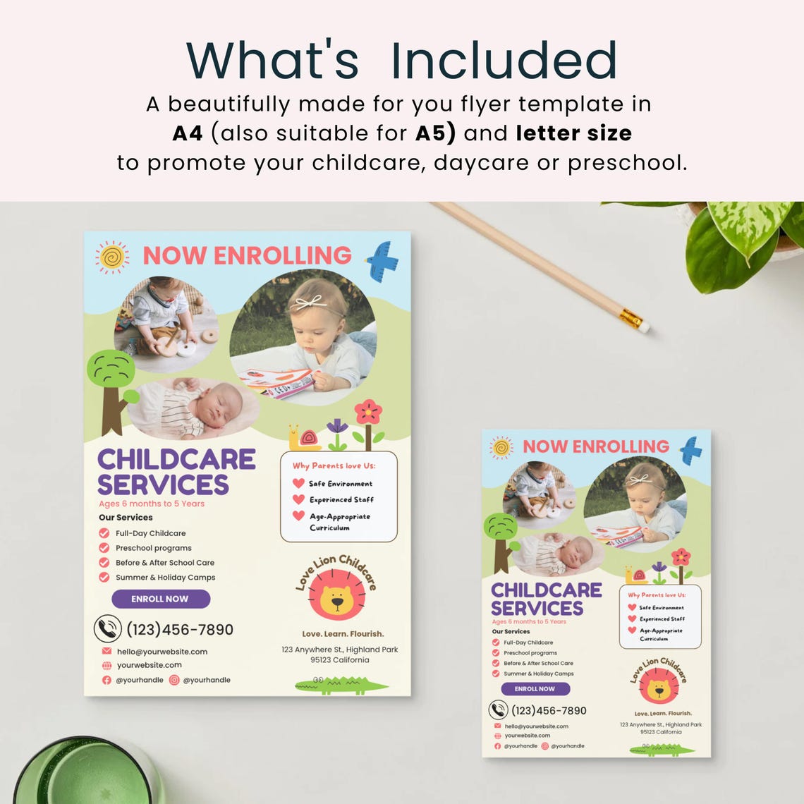 Editable Child Care Flyer Template Canva Preschool Daycare Leaflet ...
