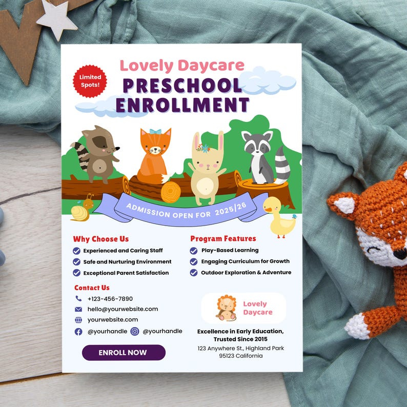 Preschool Flyer Template Canva School Enrollment Flyer Daycare Pre-k ...
