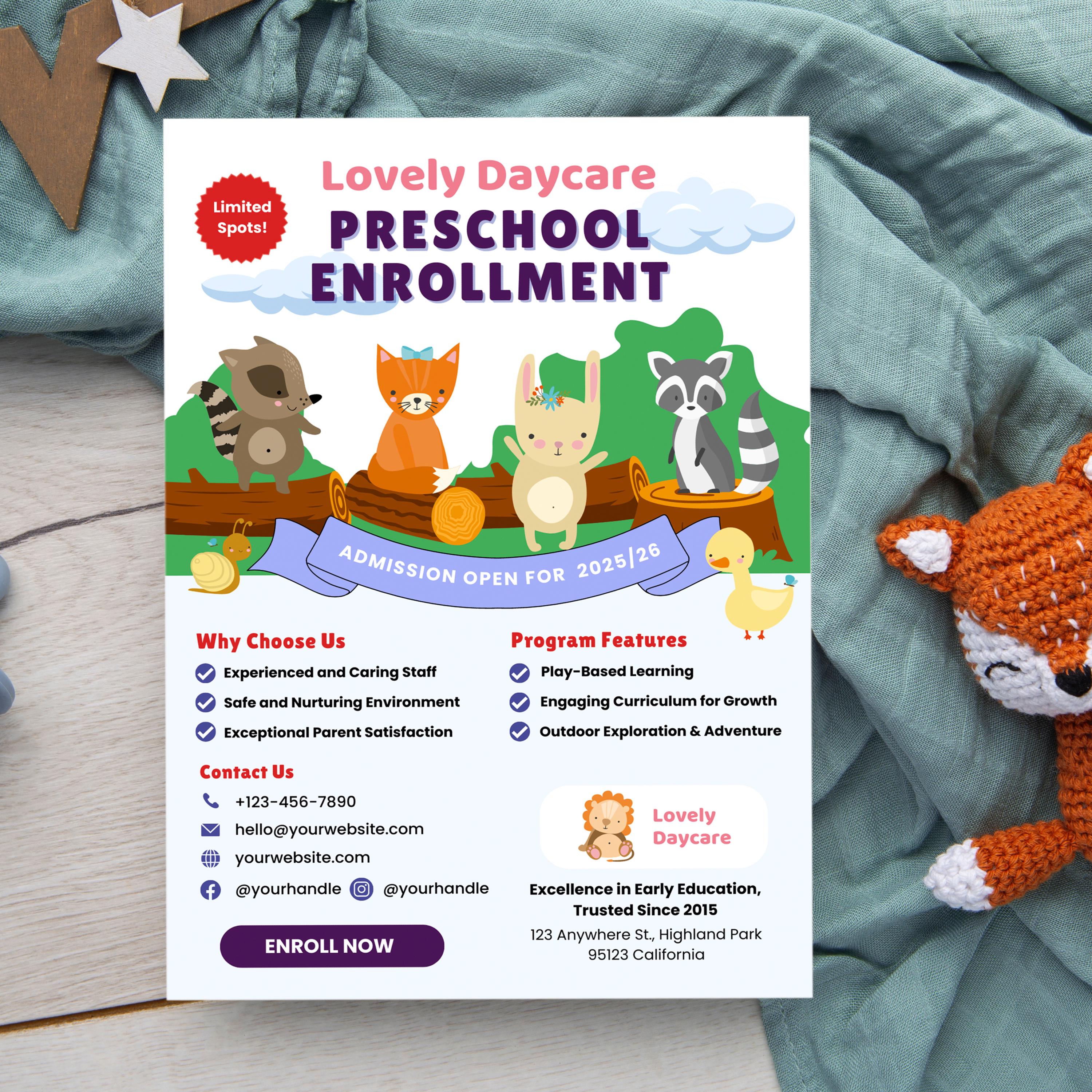 Preschool Flyer Template Canva School Enrollment Flyer Daycare Pre-k ...