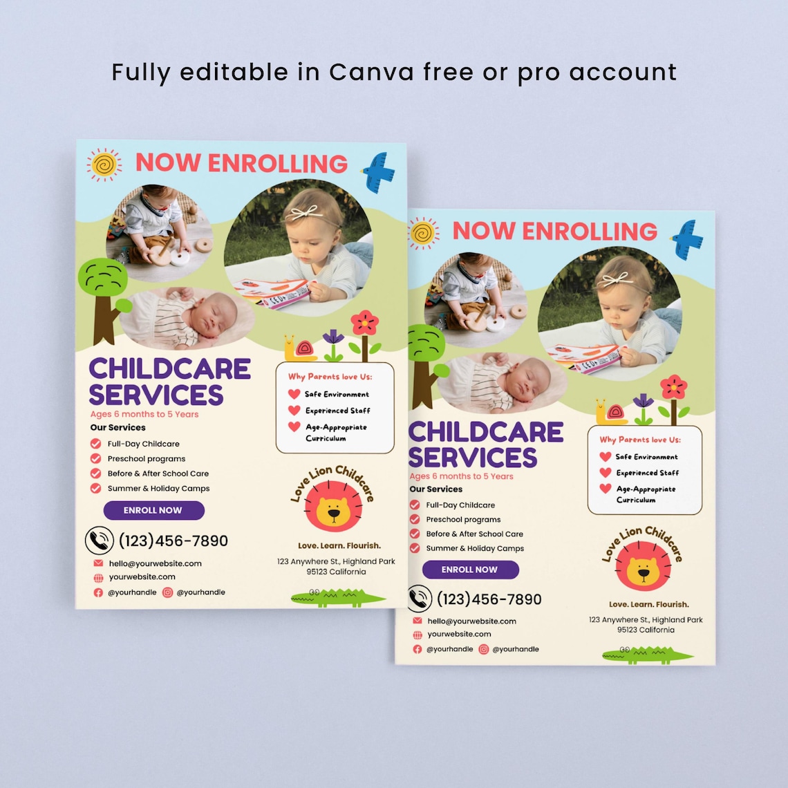 Editable Child Care Flyer Template Canva Preschool Daycare Leaflet ...