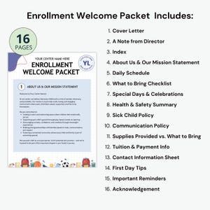 Enrollment Welcome Packet for Daycare Preschool Editable Childcare ...