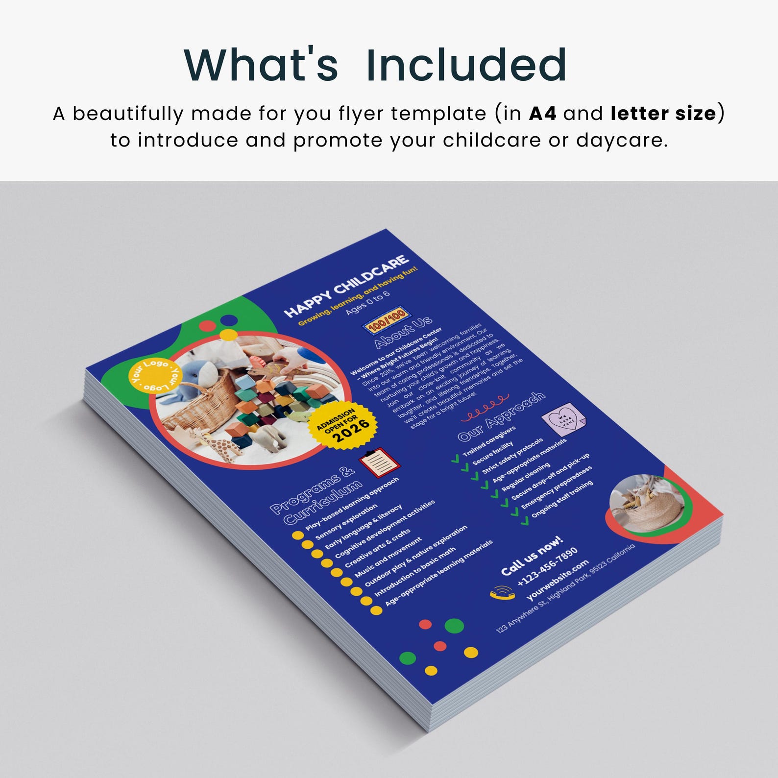 Daycare Flyer Template Childcare Leaflet Nursery Preschool Pamphlet ...
