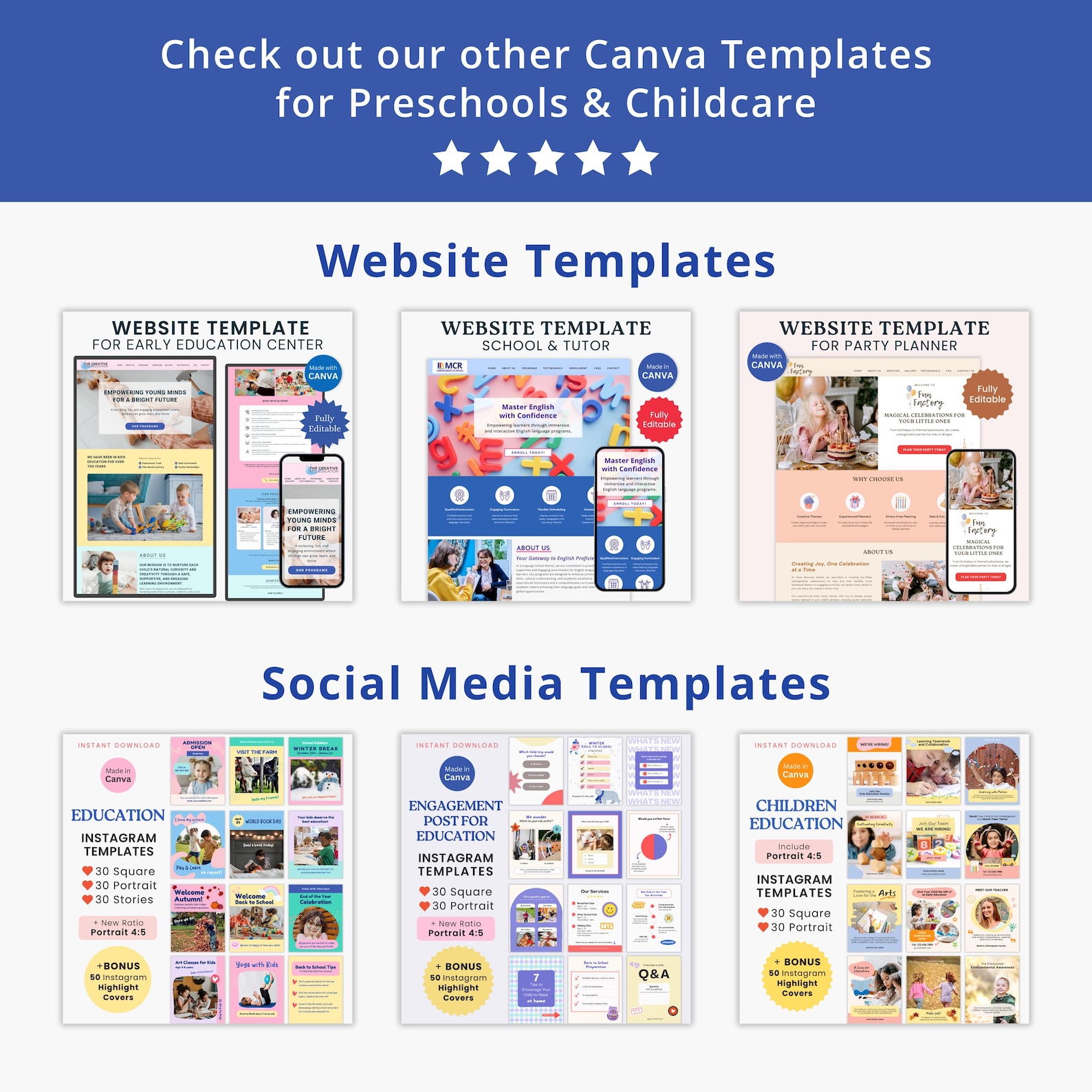 BUNDLE Flyer & Trifold Brochure Template Canva for Preschool Daycare ...