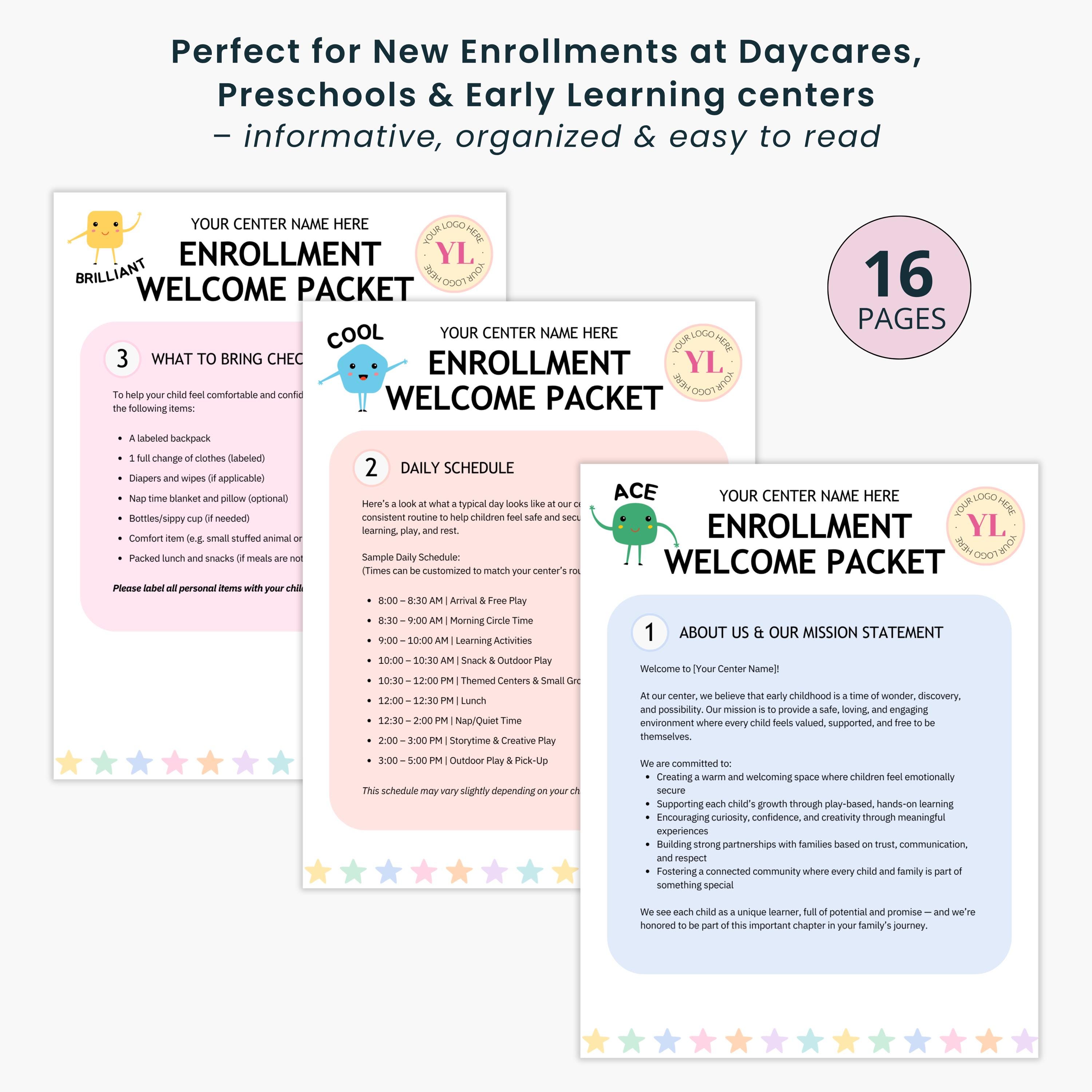 New Enrollment Welcome Packet Template for Preschool Editable Parent ...