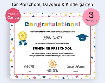 Certificate of Graduation Template for Preschool Diploma Kindergarten ...