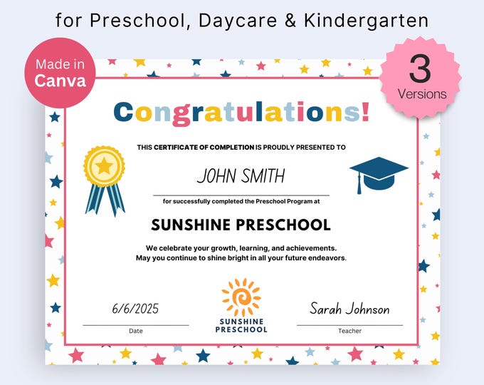 Daycare Graduation, Daycare Certificate, Daycare Diploma, Preschool ...