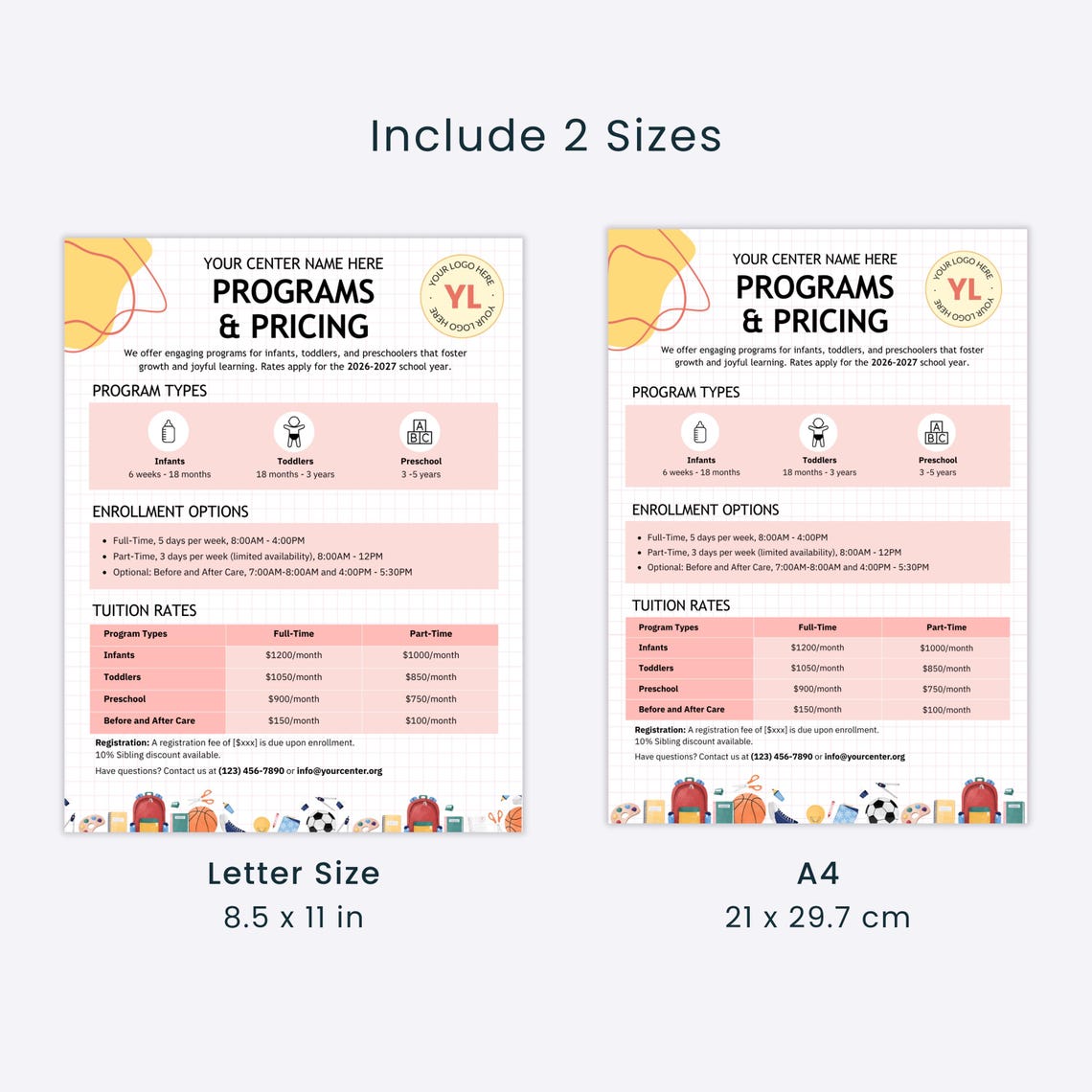 Childcare Programs & Pricing Template Canva Editable Daycare Price List ...
