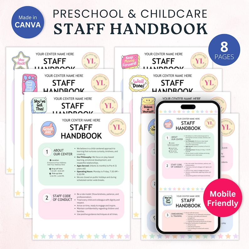 Editable Childcare Staff Handbook Template Preschool Daycare Employee ...